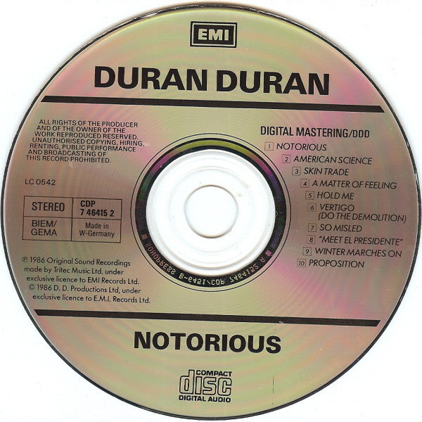 Buy Duran Duran : Notorious (CD, Album) Online for a great price – Disc ...